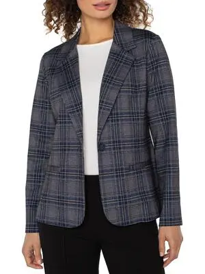 LIVERPOOL Fitted One-Button Plaid Blazer