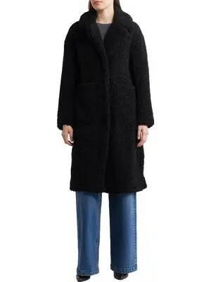 Bcbgmaxazria Notch Collar Faux Shearling Long Coat Black