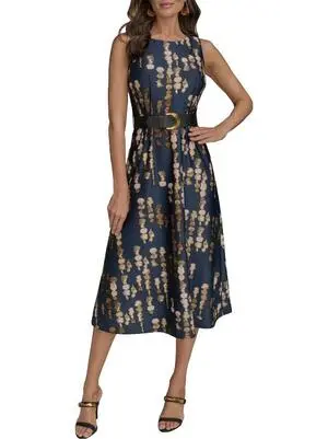 Donna Karan New York Abstract Print Belted Midi Dress - Eclipse Multi