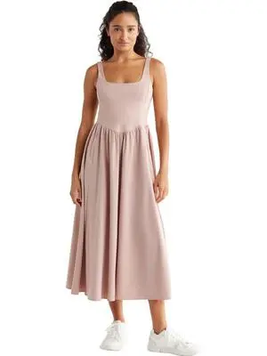 Zella Square Neck Midi Dress Pink Fawn