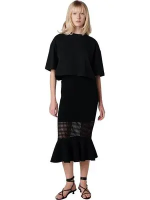 Diane Von Furstenberg Georgia Eyelet Knit Midi Skirt - Black