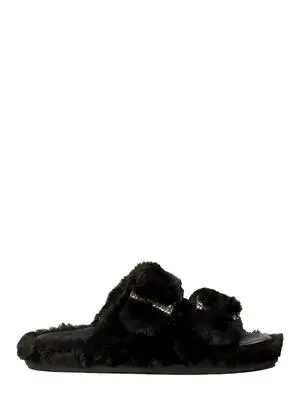 ALIBI Double-buckle Fur Sandals - Black