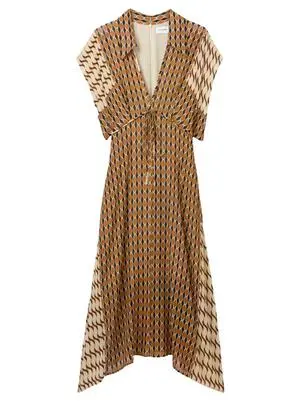 St. John Mosaic-print Tie-neck Dress - Brown