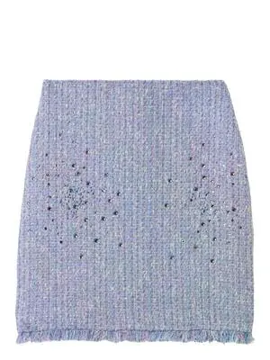 St. John Lurex Tweed Embellished Skirt - Purple