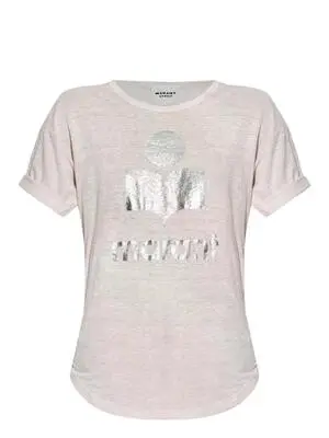 MARANT ETOILE Logo-print Linen Top - Pink