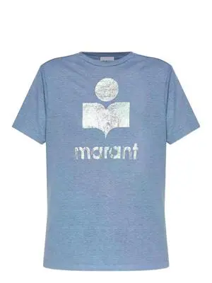 MARANT ETOILE Metallic-logo Linen T-shirt - Blue