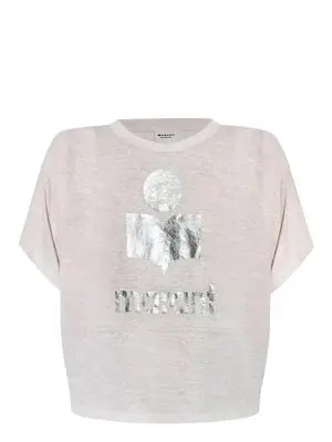 MARANT ETOILE Metallic-logo Linen T-shirt - Pink