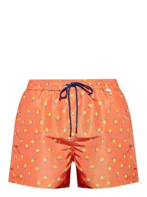 Paul Smith Peach-Print Drawstring Swim Shorts Orange