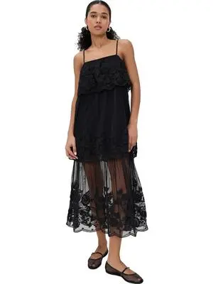 Sea Arielle Lace Tank Tiered Midi Dress - Black