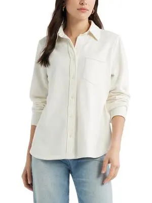 Caslon French Terry Button-Up Shirt Ivory Pristine