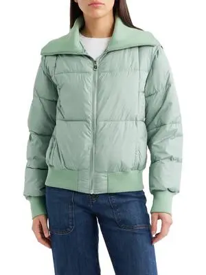 Bernardo Knit Collar Crop Puffer Jacket - Cool Sage