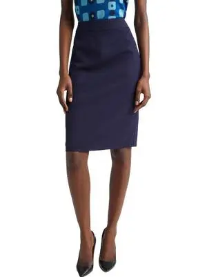 St. John Stretch Twill Pencil Skirt - Navy