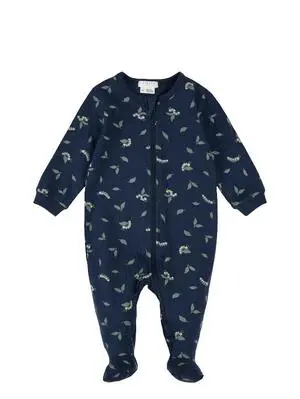 PETIT LEM Caterpillar Print Footed One-piece Pajamas - Navy