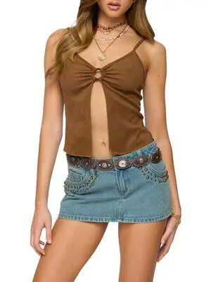 EDIKTED Faux Suede Split Front Camisole - Brown