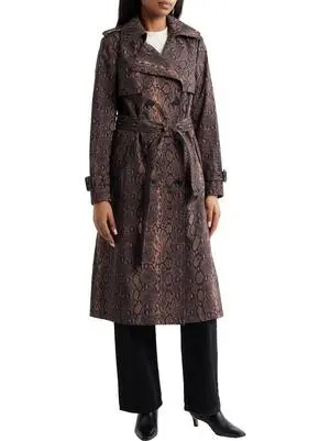 Bcbgmaxazria Animal Print Trench Coat - Brown Snake