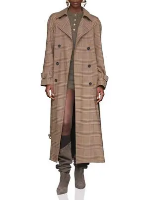 Avec Les Filles Oversized Plaid Maxi Trench Coat - Brown Plaid