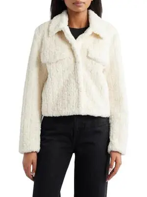 Bernardo Faux Shearling Crop Trucker Jacket Cream