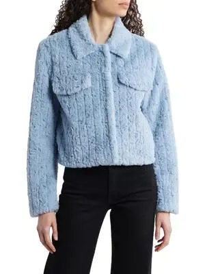 Bernardo Faux Shearling Crop Trucker Jacket Light Blue