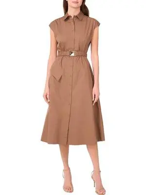 Halogen Asymmetric Belted Midi Shirtdress - Cafe