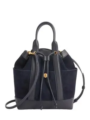 Veronica Beard Goody Suede & Leather Bucket Bag - Navy