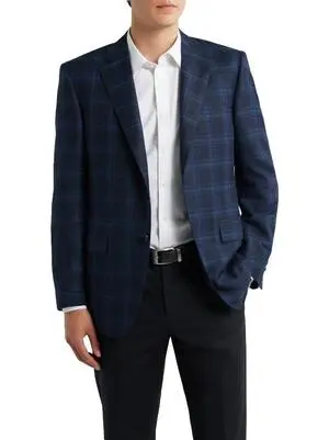 Canali Siena Regular Fit Plaid Super 130s Wool Sport Coat - Navy