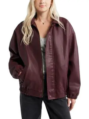 Bp. Oversized Faux Leather Jacket - Burgundy