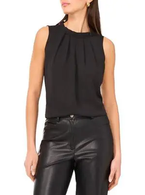 Vince Camuto Pleated Mock Neck Sleeveless Top - Rich Black
