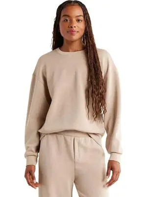 Zella Ultrasoft Boxy Crewneck Sweatshirt - Tan Kelp Heather