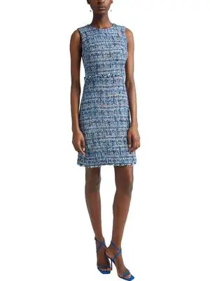 St. John Eyelash Tweed Sheath Dress - Navy/cobalt/capri Multi