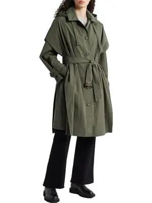 Bernardo Longline Belted Raincoat - Olive
