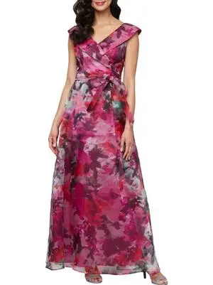 Alex Evenings Floral Organza A-line Gown - Fuchsia Mult