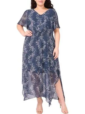 CECE DUPRAZ V-neck Smocked Waist Maxi Dress - Blue Haze