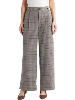 Wit & Wisdom Skyrise Glen Plaid Pleated Wide Leg Trousers - Birch Black Multi