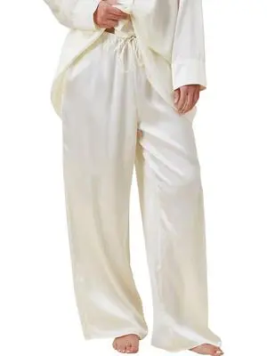 PAPINELLE Audrey Mulberry Silk Wide Leg Drawstring Pants - White