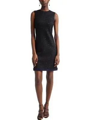 St. John Sequin Tweed Knit Sleeveless Dress - Black/navy