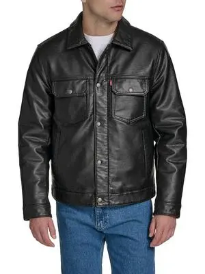 LEVI'S Relaxed Faux Leather Trucker Jacket - Black