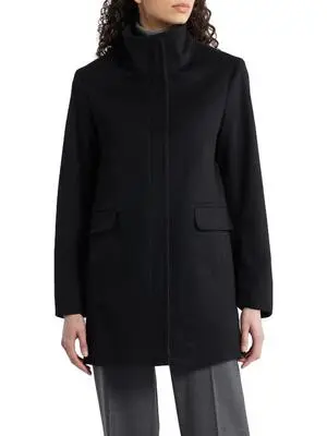Fleurette Zoey Stand Collar Wool Car Coat - Black