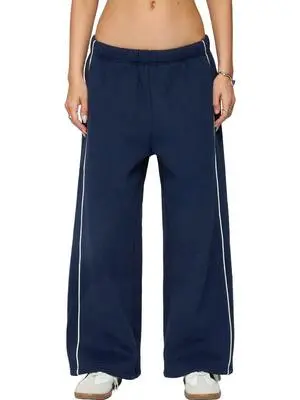 EDIKTED Contrast Piping Wide-leg Sweatpants - Navy
