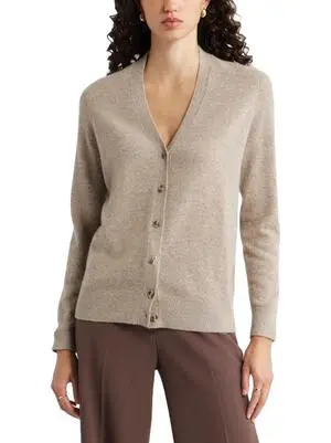 Nordstrom Cashmere V-neck Cardigan - Beige Bliss