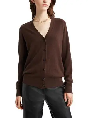 Nordstrom Cashmere V-neck Cardigan - Brown Coffee