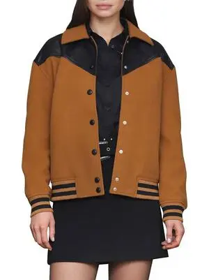 Avec Les Filles Oversized Varsity Jacket - Dark Camelblack