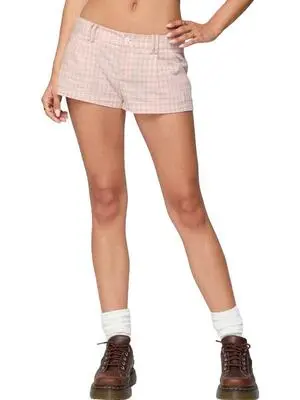 EDIKTED Plaid Low Rise Shorts - Pink