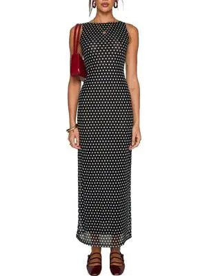 Princess Polly Polka Dot Mesh Maxi Dress - Black