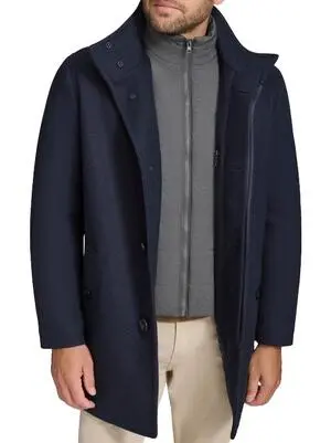 Andrew Marc Wool Blend Twill Car Coat - Navy