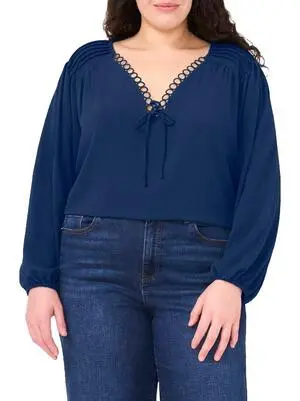 CECE DUPRAZ Lace Pintuck Top - Night Horizon