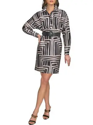 DONNA KARAN NEW YORK Abstract Print Belted Shirtdress