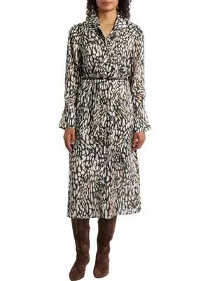 Sam Edelman Printed Long Sleeve Shirtdress - Black/brown
