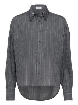 Brunello Cucinelli Collared Shirt With Pockets - Lead