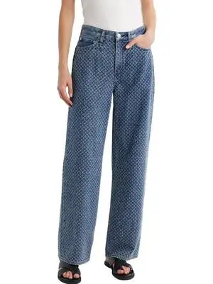 Rag & Bone Logan Textured Wide Leg Jeans - Blue Textured Denim