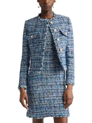 St. John Eyelash Tweed Jacket - Navy/cobalt/capri Multi